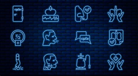 십자가가 있는 심장 폐 엑스레이 진단 건강한 호흡 기침하는 남자 금연 돈 절약 지역 없음 및 심장 박동 증가 아이콘을 설정합니다 벡터 X 레이에 대한 스톡 벡터 아트 및