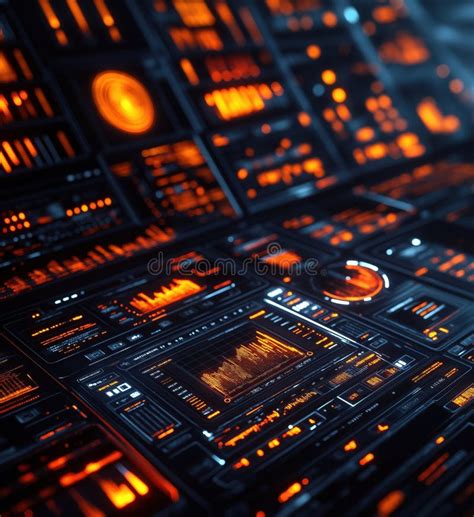 Futuristic Data Visualization Interface With Glowing Orange Elements