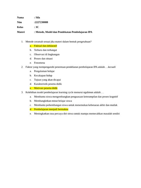 Sifa Metode Model Dan Pendekatan Pdf