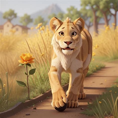 Premium Photo Cute Lioness Carrying A Flower