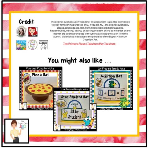 Subtraction Math Hat Craft And Writing By The Primary Place Tpt