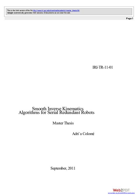 Pdf Smooth Inverse Kinematics Algorithms For Serial Redundant Robots