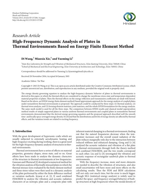 Pdf High Frequency Dynamic Analysis Of Plates In Thermal Environments