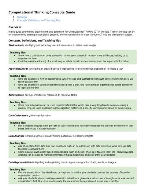 Computational Thinking Concepts Guide Pdf Data Algorithms