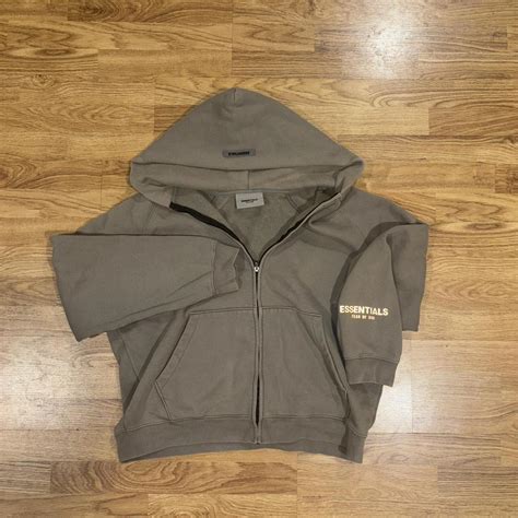 Khaki Essentials Zip Up Hoodie Only Worn A Few Depop