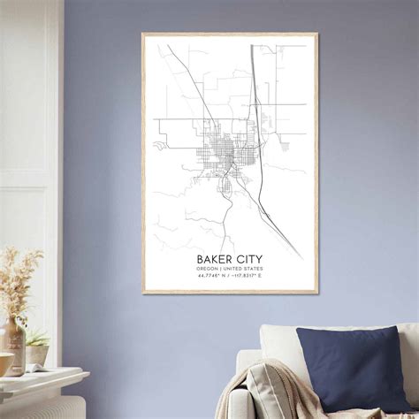 Baker City Oregon Map Poster Modern Home Decor Wall Art Print Custom