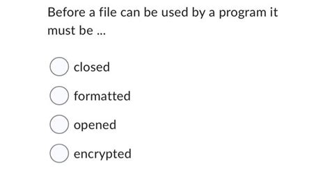 Solved Before A File Can Be Used By A Program It Must Be Chegg