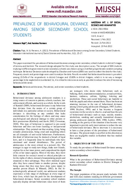 Pdf Prevalence Of Behavioural Deviance Among Senior Secondary School
