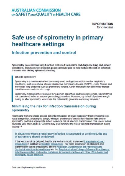 Safe Use Of Spirometry In Primary Healthcare Settings Australian Commission On Safety And