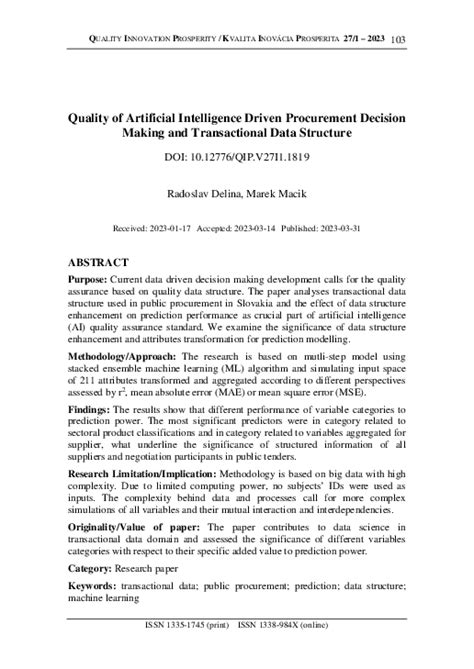 Pdf Quality Of Artificial Intelligence Driven Procurement Decision