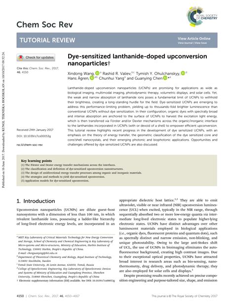 Pdf Dye Sensitized Lanthanide Doped Upconversion Nanoparticles