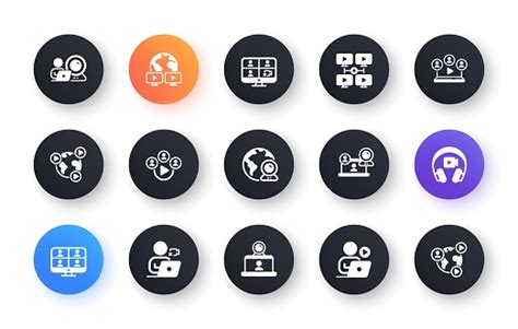 온라인 회의 아이콘입니다 가상 프리젠 테이션 비디오 컨퍼런스 라이브 채팅 팀 비디오 디지털 교육 아이콘 벡터 교육에 대한 스톡 벡터 아트 및 기타 이미지 Istock