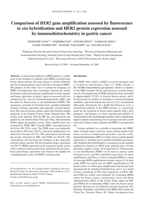 Pdf Comparison Of Her2 Gene Amplification Assessed By Fluorescence In