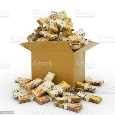 흰색 배경에 고립 된 아르헨티나 페소 노트로 가득 찬 골판지 상자의 3d 렌더링 0명에 대한 스톡 사진 및 기타 이미지 0명