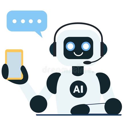 Cute Chat Bot Robot Shows Smartphone Stock Vector Illustration Of