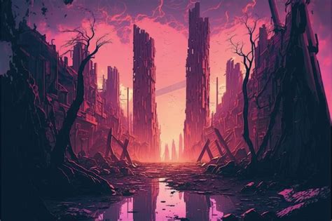 Premium Ai Image Derelict Structures In Futuristic Metropolis During