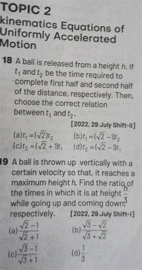 topic 2 kinematics equations of uniformly accelerated motion 18 a ball is
