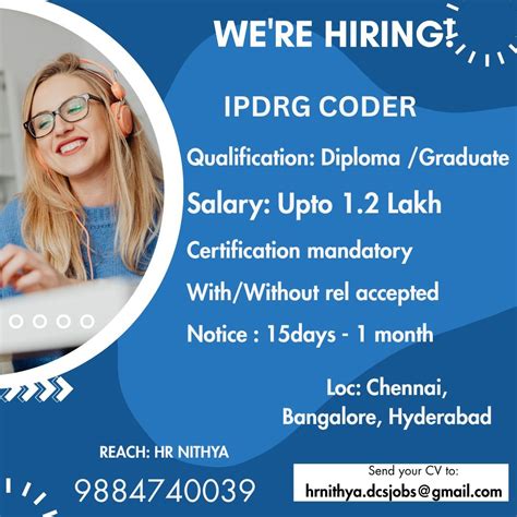hi connections 🚨 we re hiring ipdrg coders 💼 salary up to ₹1 2