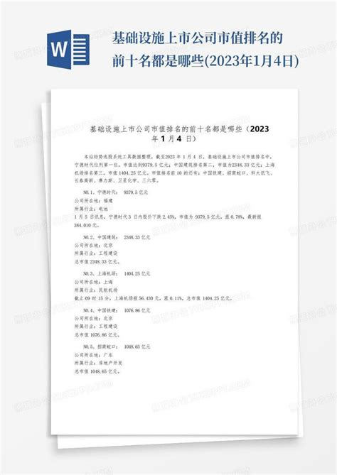 基础设施上市公司市值排名的前十名都是哪些2023年1月4日word模板下载编号qbrdovdj熊猫办公