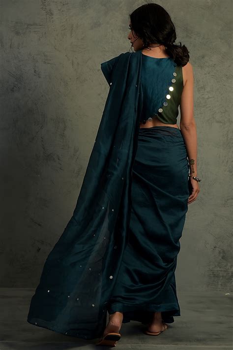 Teal Blue Embroidered Saree Set Design By Charkhee At Pernias Pop Up