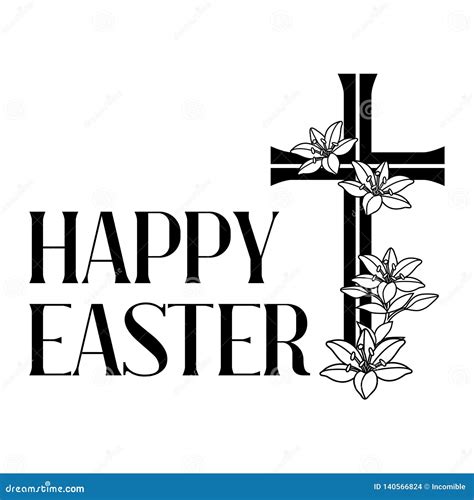 Happy Easter Concept Illustration Cross And Lilies Stock Vector