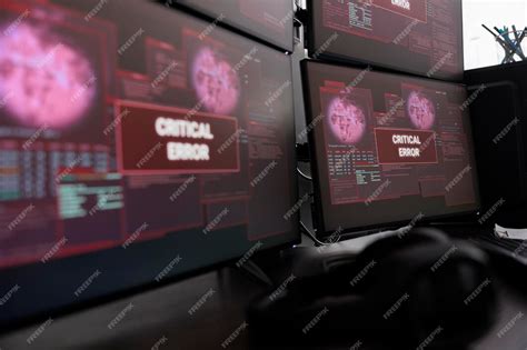 Premium Photo Close Up Of Multiple Monitors Having Critical Error