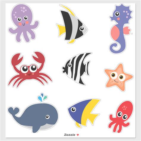 Cute Set Of Stickers Under The Sea Creatures Zazzle