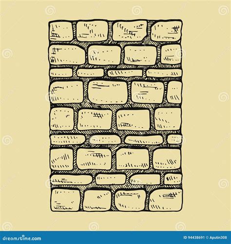 Bosquejo De La Pared De Piedra Ejemplo Del Vector Del Dibujo De La Mano