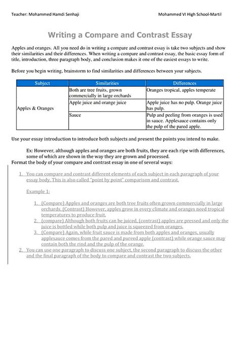 How To Write A Compare And Contrast Lesson