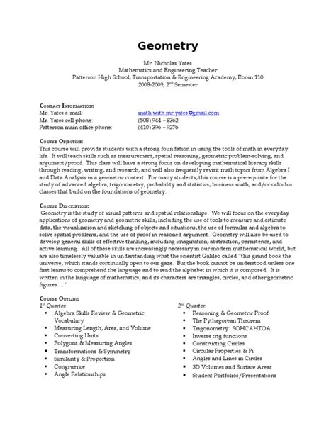 Geometry Syllabus Pdf Geometry Teaching Mathematics