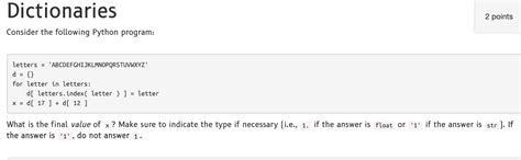 Solved Dictionaries Points Consider The Following Python Chegg