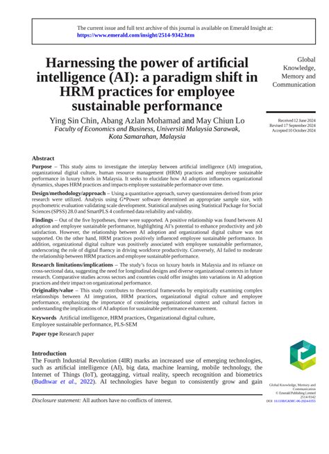 Pdf Harnessing The Power Of Artificial Intelligence Ai A Paradigm Shift In Hrm Practices