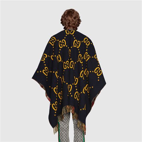 Black GG Wool Reversible Poncho GUCCI Australia