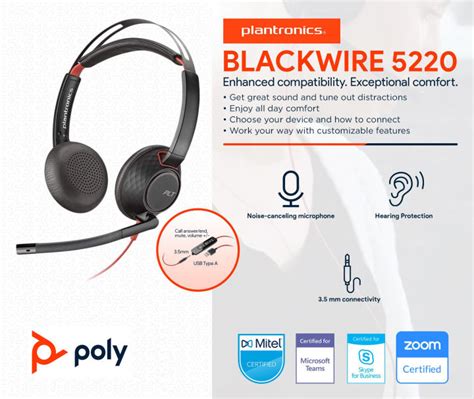 Plantronics Poly Blackwire 5220 Usb A Noise Cancelling Stereo Headset And 35mm Connectivity