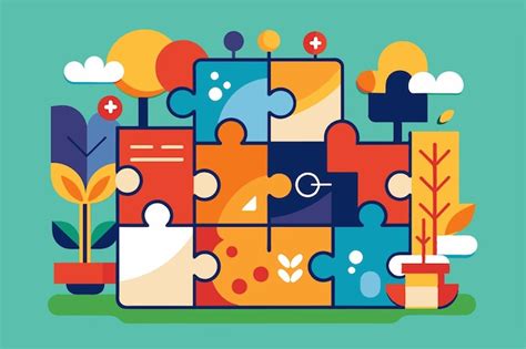 A Colorful Puzzle Design Showcases Various Abstract Patterns And Plants