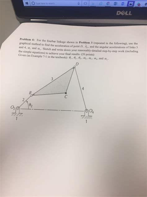 solved for the fourbar linkage shown in problem 3 repeated
