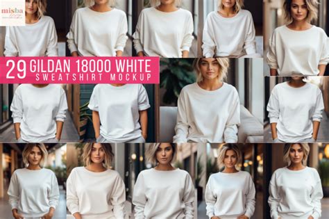 Gildan 18000 White Sweatshirt Mockup Bun Graphic By Misba Design