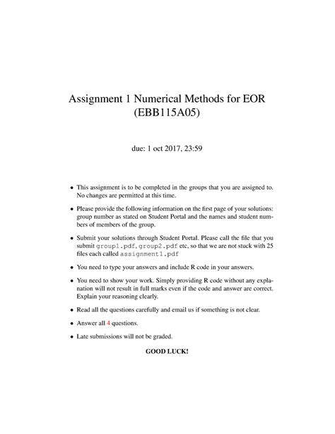 Num Assignment 1 Verplichte Opdracht No 1 Voor Numerical Methods For Eor 20172018