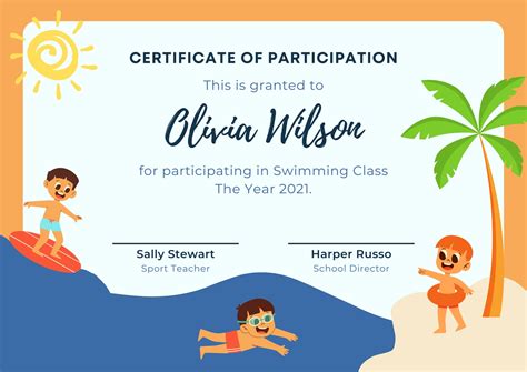 Swimming Certificate Templates