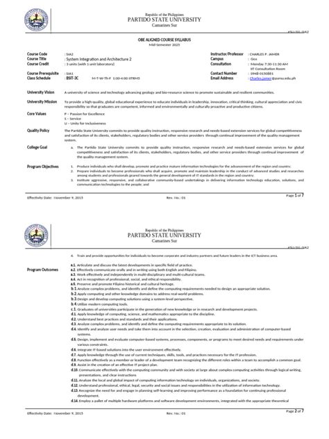 Sia2 Course Syllabus Bsit 3c 24 M Pdf Computing System