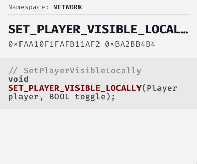SetPlayerVisibleLocally FiveM Natives Cfx Re Docs