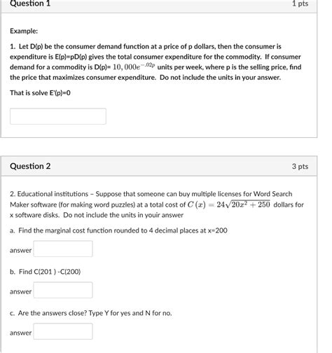 Solved Question Pts Example Let D P Be The Consumer Chegg Com
