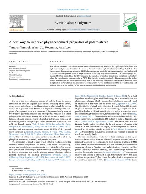 Pdf A New Way To Improve Physicochemical Properties Of Potato Starch