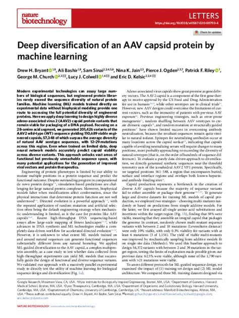 Pdf Deep Diversification Of An Aav Capsid Protein By Machine Learning