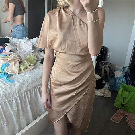 One Shoulder Champagne Colored Cocktail Dress Great Depop