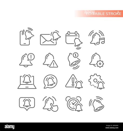 Bell Warning And Notification Line Vector Icons Alert Alarm And