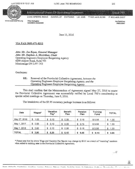 Ratification Letter From The Oe Ontario Erectors Association