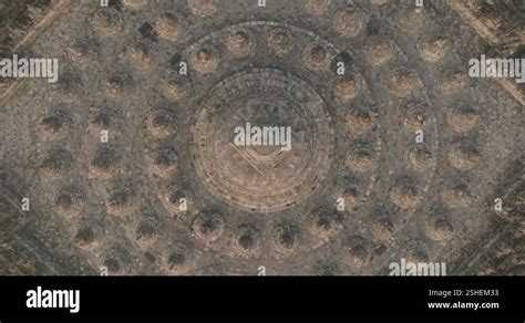 Aerial Top Downward Shot Of Full Frame Of Buddhist Temple Java