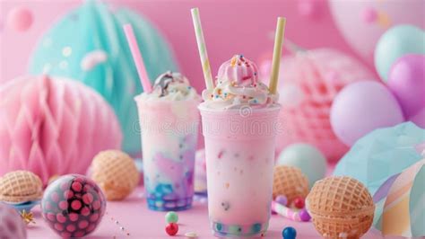 Profitez D une Fête De Milk shake Festive Remplie De Gaufres à Bulles Colorées Et De Ballons De