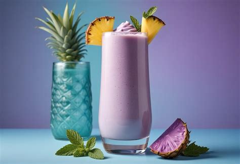 A Glass Of Juice Next To A Glass Of Juice And A Pineapple Premium Ai Generated Image